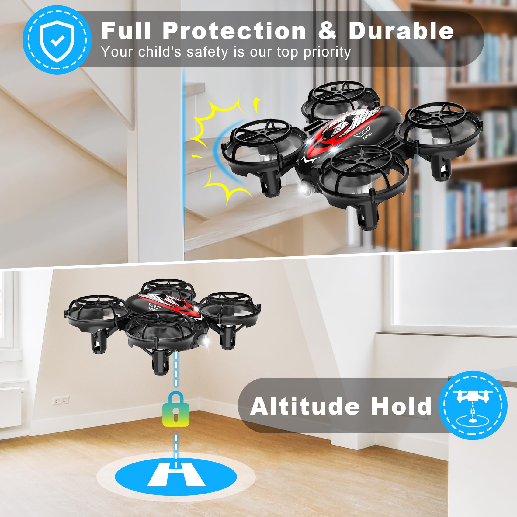 Mini Drone for kids and Beginners RC Quadcopter Indoor Small Helicopter Plane with Auto Hovering, 3D Flip, Headless Mode and 2 Batteries, Toy for kids