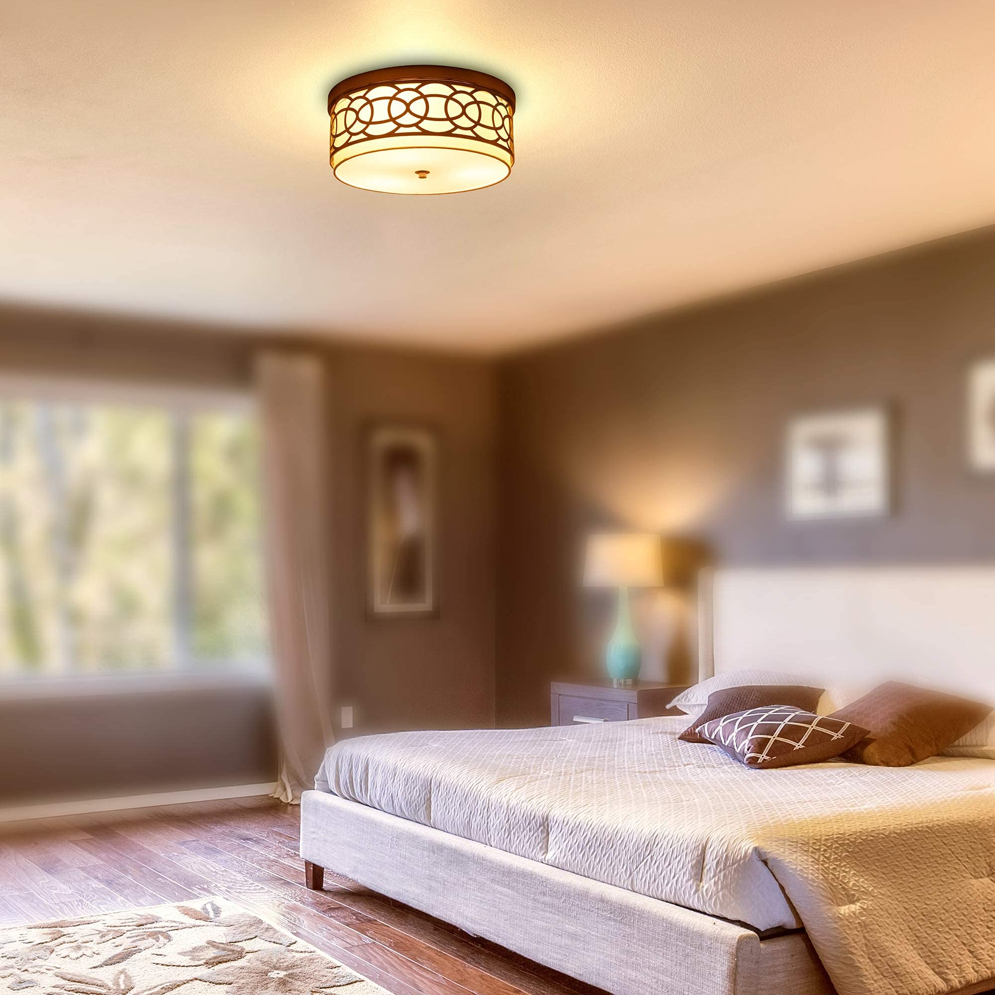RUNTOP Flush Mount Ceiling Light, 3-Lights Modern Entry Light Fixture, Bedroom Ceiling Drum Light, Flush Mount Drum Light for Dining Room, Hallway,Living Room with 3 X E26 Dimmable LED Blubs