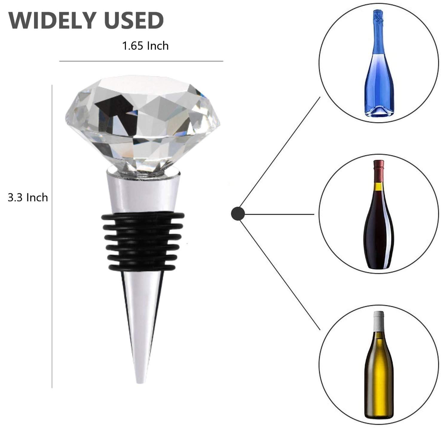 Wine Stoppers, Decorative Crystal Diamond Wine Bottle Stoppers with Gift Box Beverage Reusable Wine Corks Plug Keep Fresh Set of 3 Diamonds