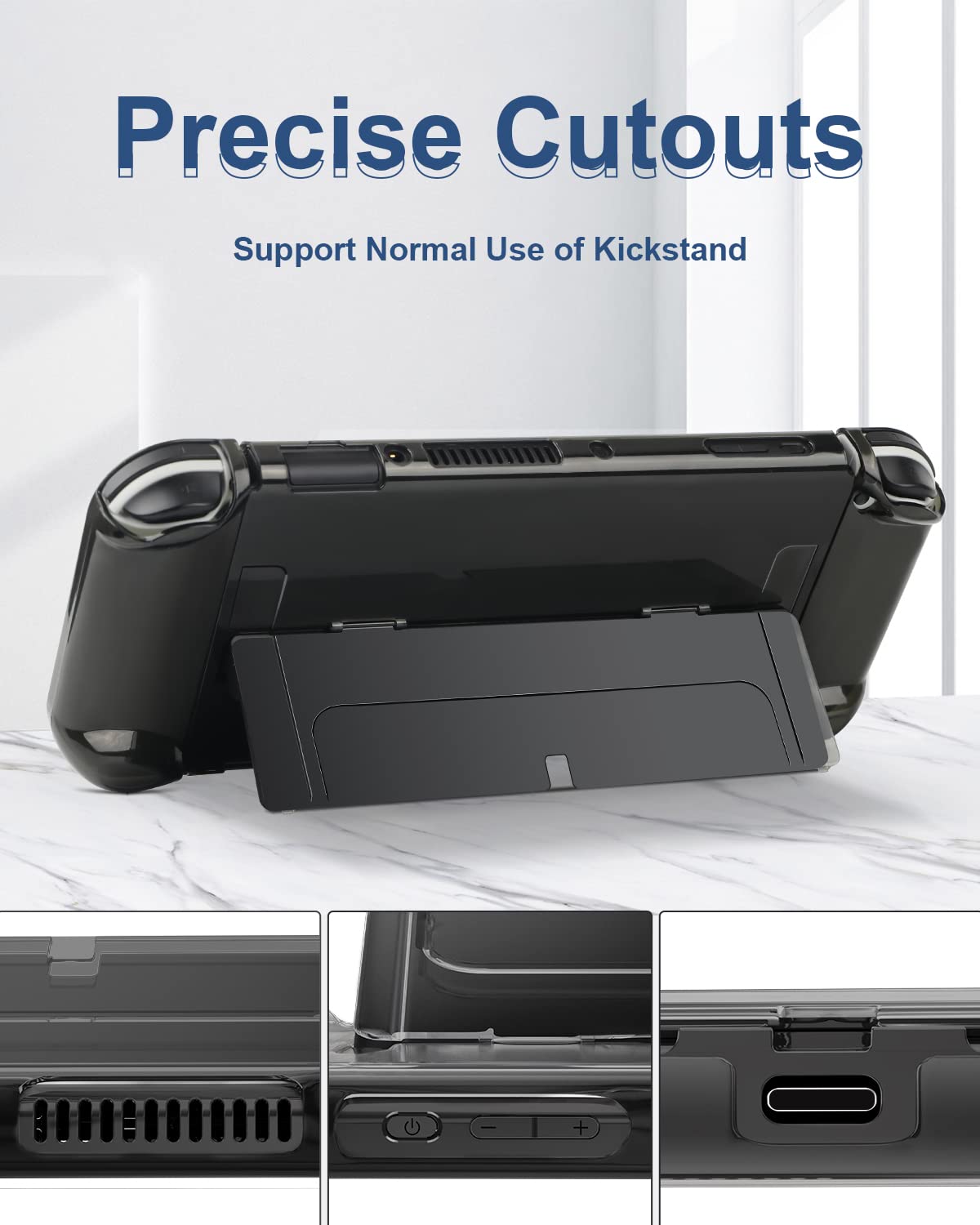Switch OLED Protective Case Cover, Wiilkac Dockable Case with Tempered Glass Screen Protector & 8 Thumb Stick Caps Compatible with Switch OLED Model 2021 Hard PC Shell Anti-Drop Design (Clear Black)