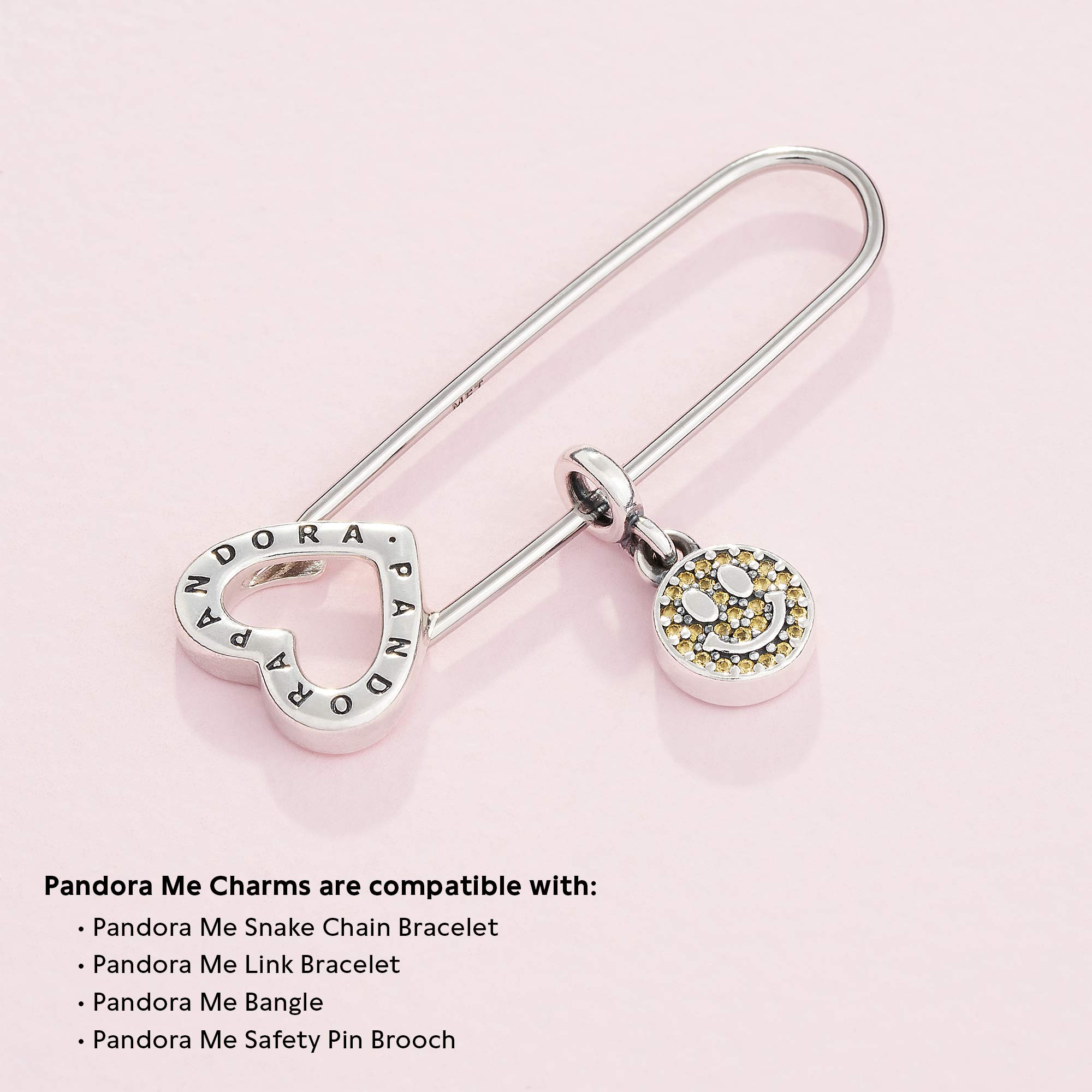 Pandora ME Compatible Charm Jewelry | Smiley Dangle | Limelight Yellow Crystal | Sterling Silver | Pandora ME Styles ONLY