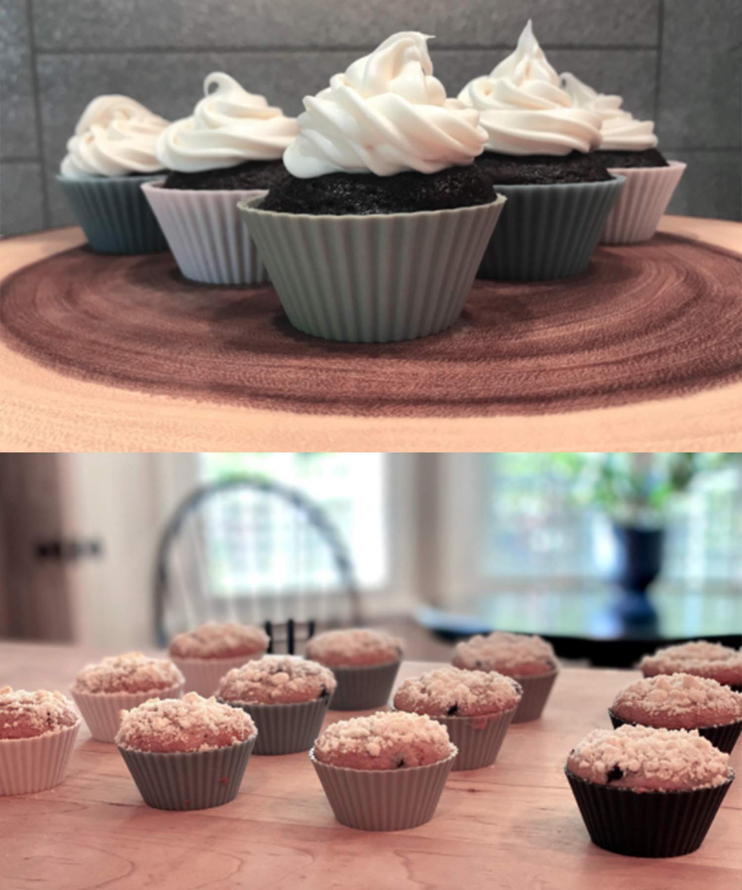 TeaRoo Silicone Baking Cups, Reusable Cupcake Muffin Liners Non-Stick Cup Cake Molds Tip Cup, Pack of 12 Standard Size Cupcake Holder