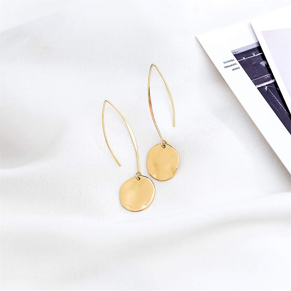 Shiny Hammering Circle Disc Small Dangle Drop Hanging Earrings Long Hoops Round Jewelry for Women (Gold Disc Earrings)