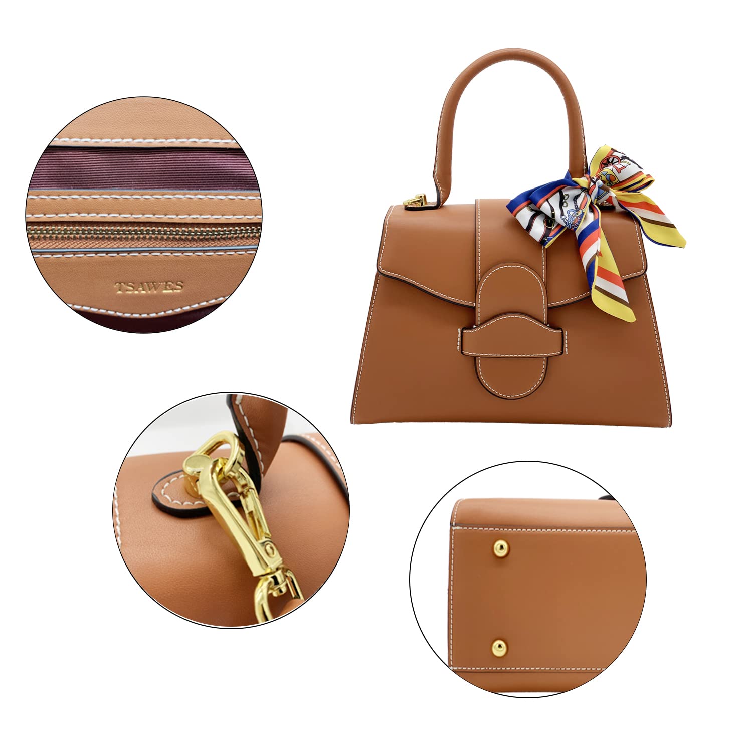 TSAWES Crossbody Shoulder Bags for Women Crocodile Satchel Handbag (Brown)