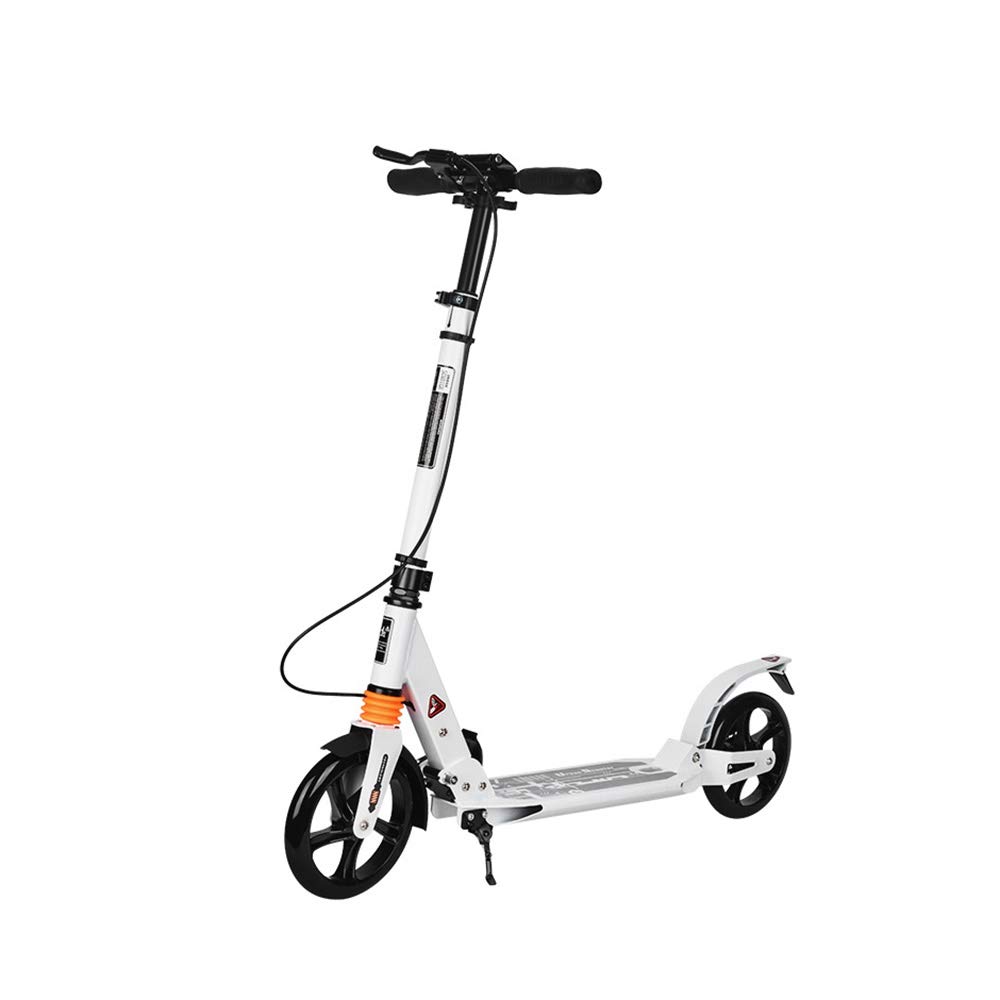 NAN Two-Wheeled Adult Scooter, Double Shock Absorber + Hand Brake Non-Electric Folding Scooter (Color : White)