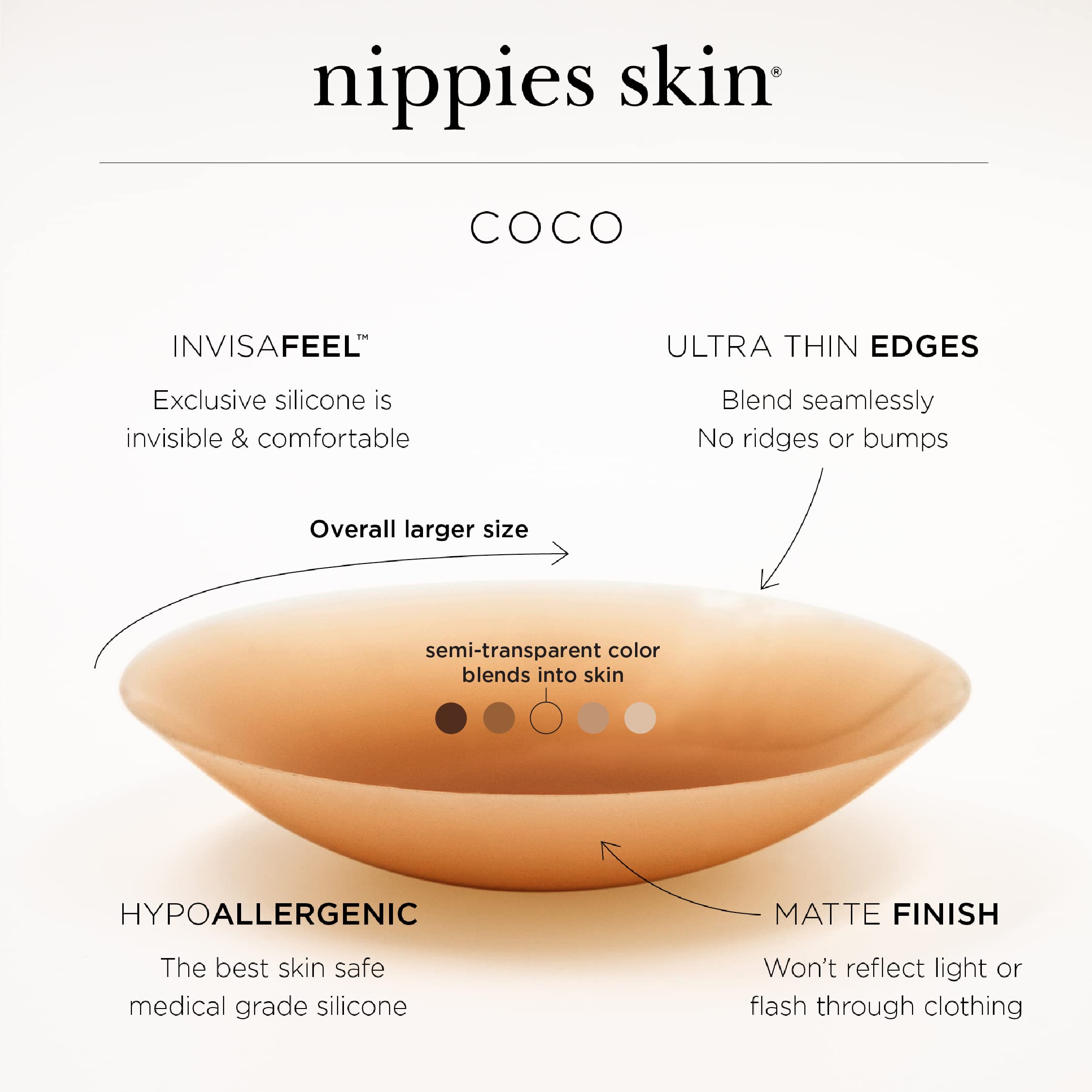 Nippies Non-Adhesive Bra Liner Nipple Covers for Women β Reusable Silicone No-Show Inserts Bra Pad Enhancements with Travel Box - Coco