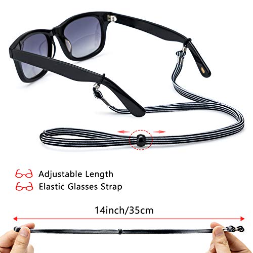 Premium Eyeglasses Strap, Ftojos 4 PCS Eye Glasses String Holder Chains for Men and Women, Adjustable Sunglasses Strap Neck Retainer, Elastic Eyeglass Cord with 8 Lanyard Clips Hooks