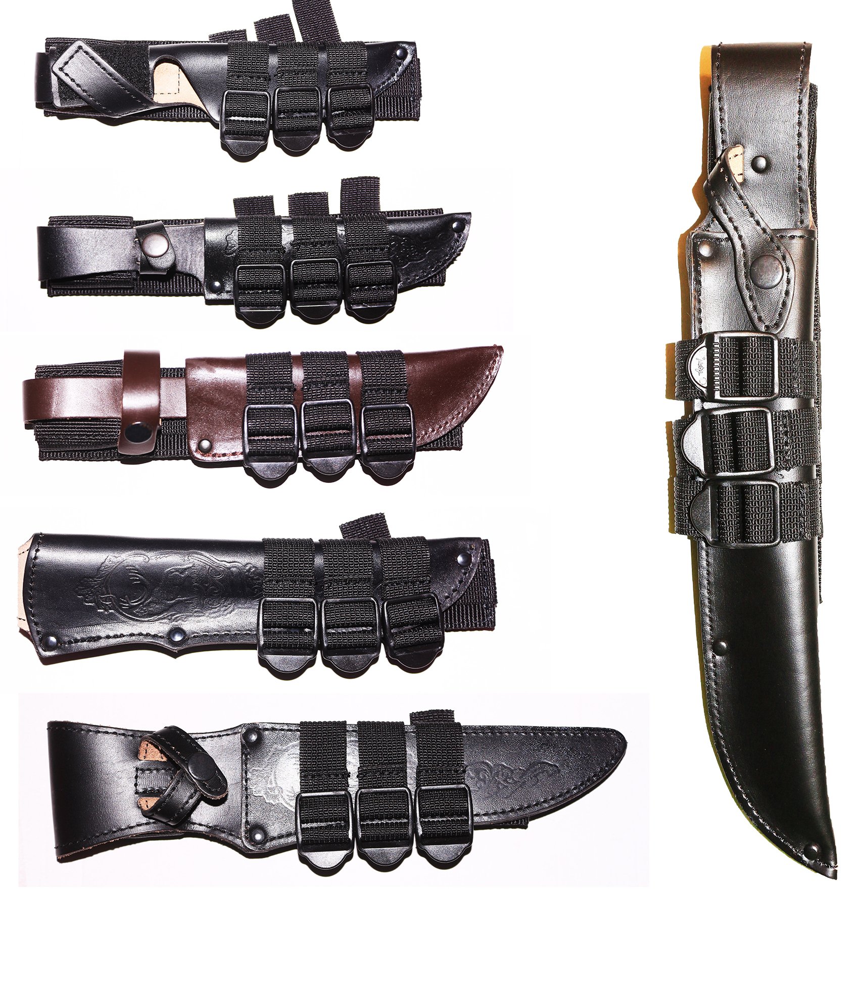 MOLLE Knife Sheath Adapter Holder/Attaching Knife to M.O.L.L.E. Webbing/Holds Hunting Leather Sheaths/Molle Sheath Carrier for Fixed-Blade Knives/Black Color/Fits Sheaths from 4" up to 12"