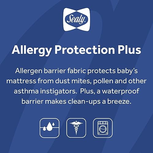 Sealy Allergy Protection Plus Waterproof Fitted Toddler Bed and Baby Crib Mattress Pad Cover Protector, Noiseless, Machine Washable and Dryer Friendly, 52" x 28" - White