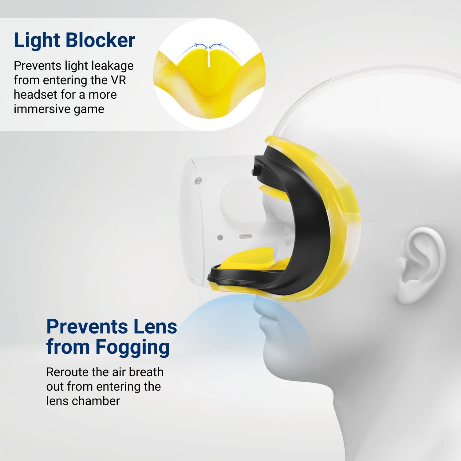 TNP VR Face Cover and Eye Cover for Meta Oculus Quest 2 Face Cushion with Nose Light Blocker - Sweat Guard Silicone Cover for Oculus Quest 2 Face Pad, Cloudy Yellow