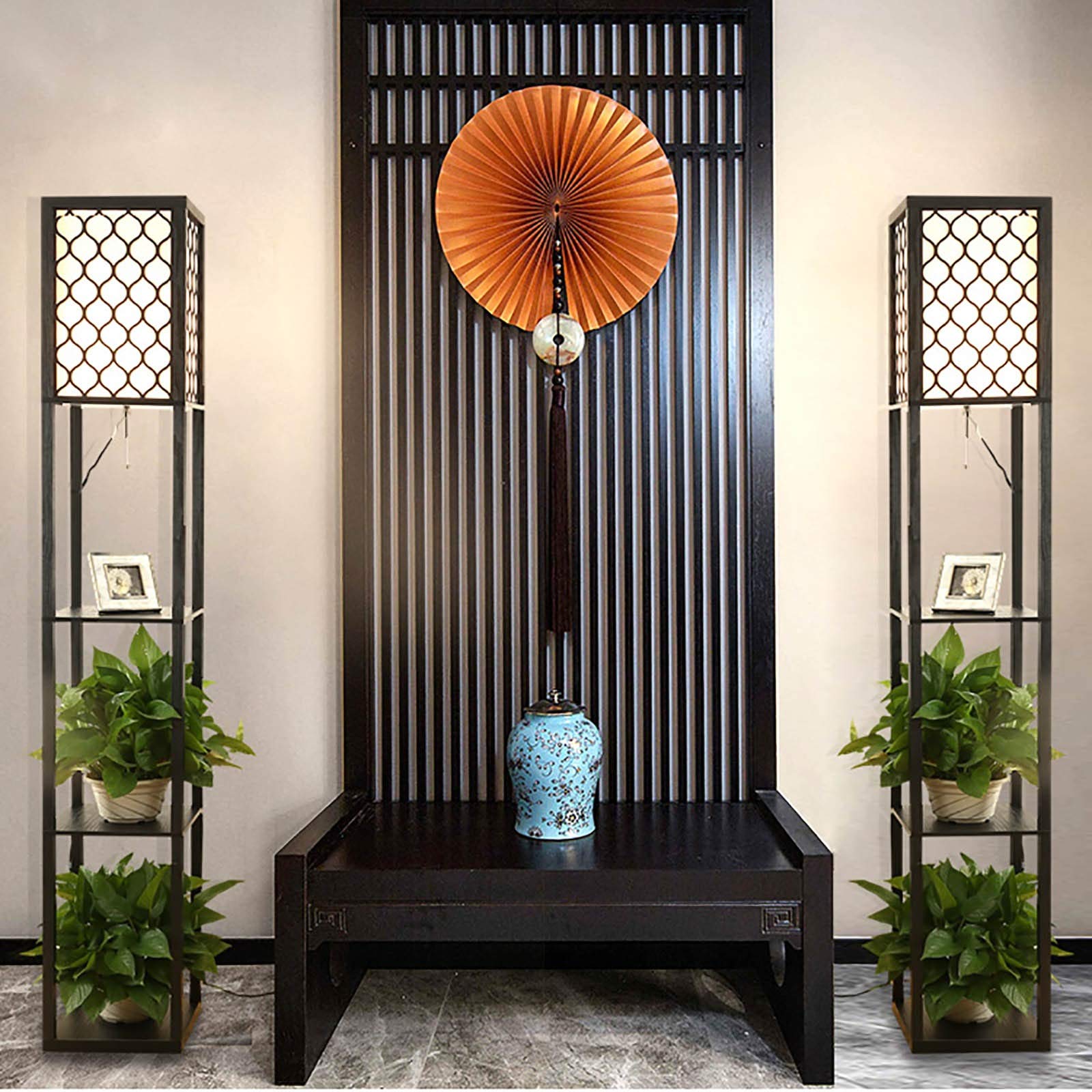 Ming Liang Floor Lamps, Modern Shelf Floor Lamp, Skinny End Table Tall Pole Lamp, Corner Storage Standing Bookshelf Lamp, Modern Standing Pole Light