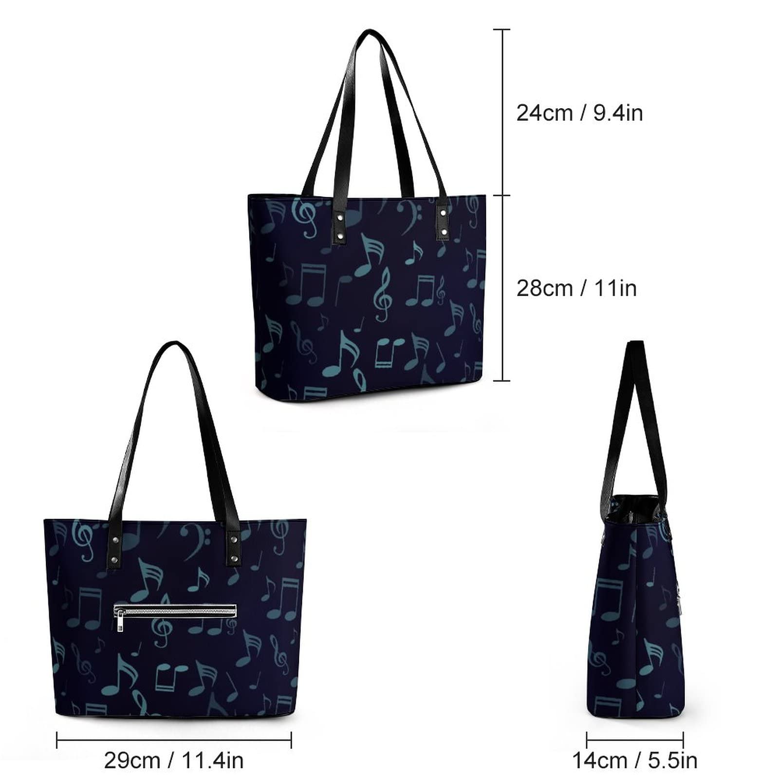 Womens Handbag Music Notes And Treble Clef Leather Tote Bag Top Handle Satchel Bags For Lady