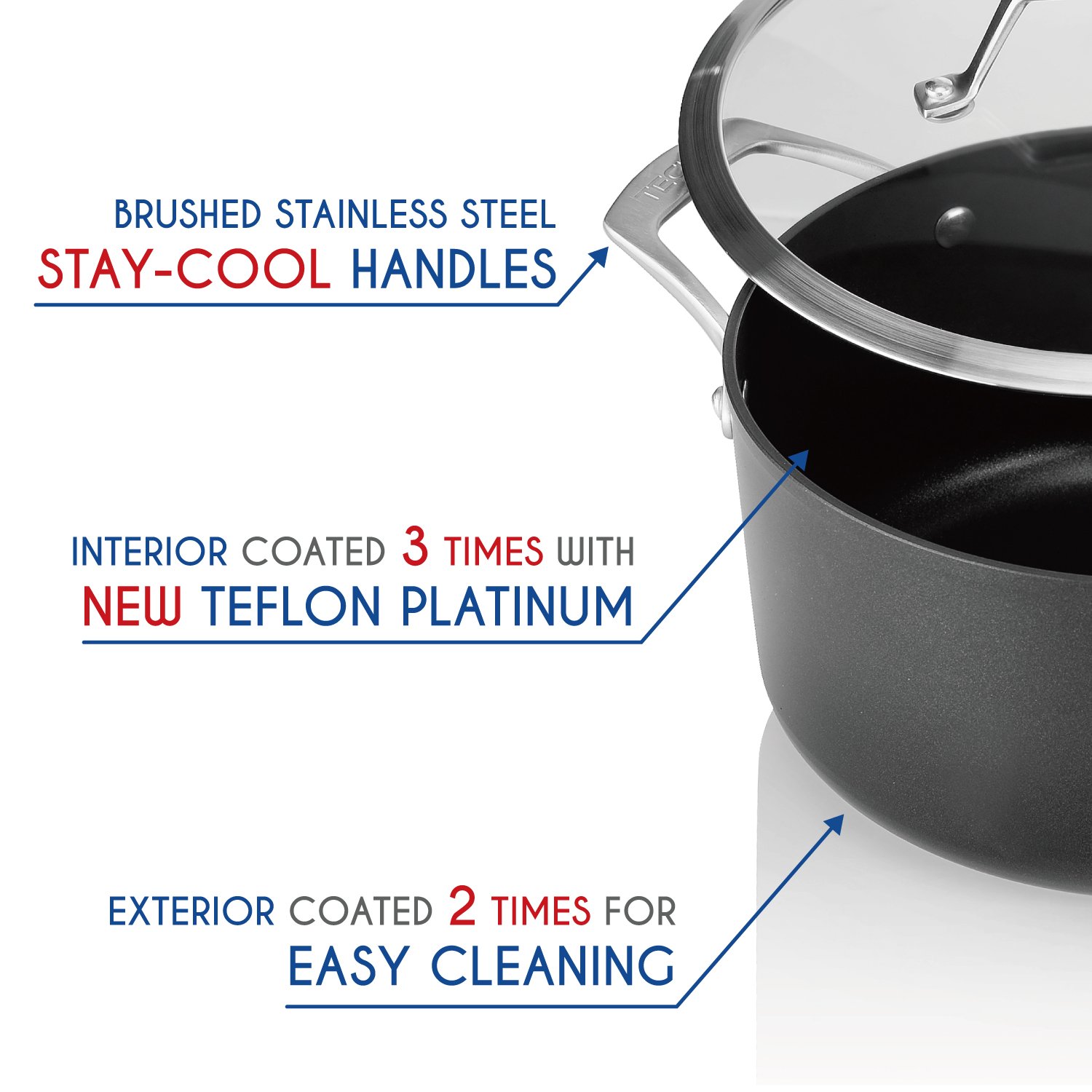 TECHEF - Onyx Collection - 5-quart Soup Pot with Glass Lid, coated with New Teflon Platinum Non-Stick Coating (PFOA Free) (5-quart)