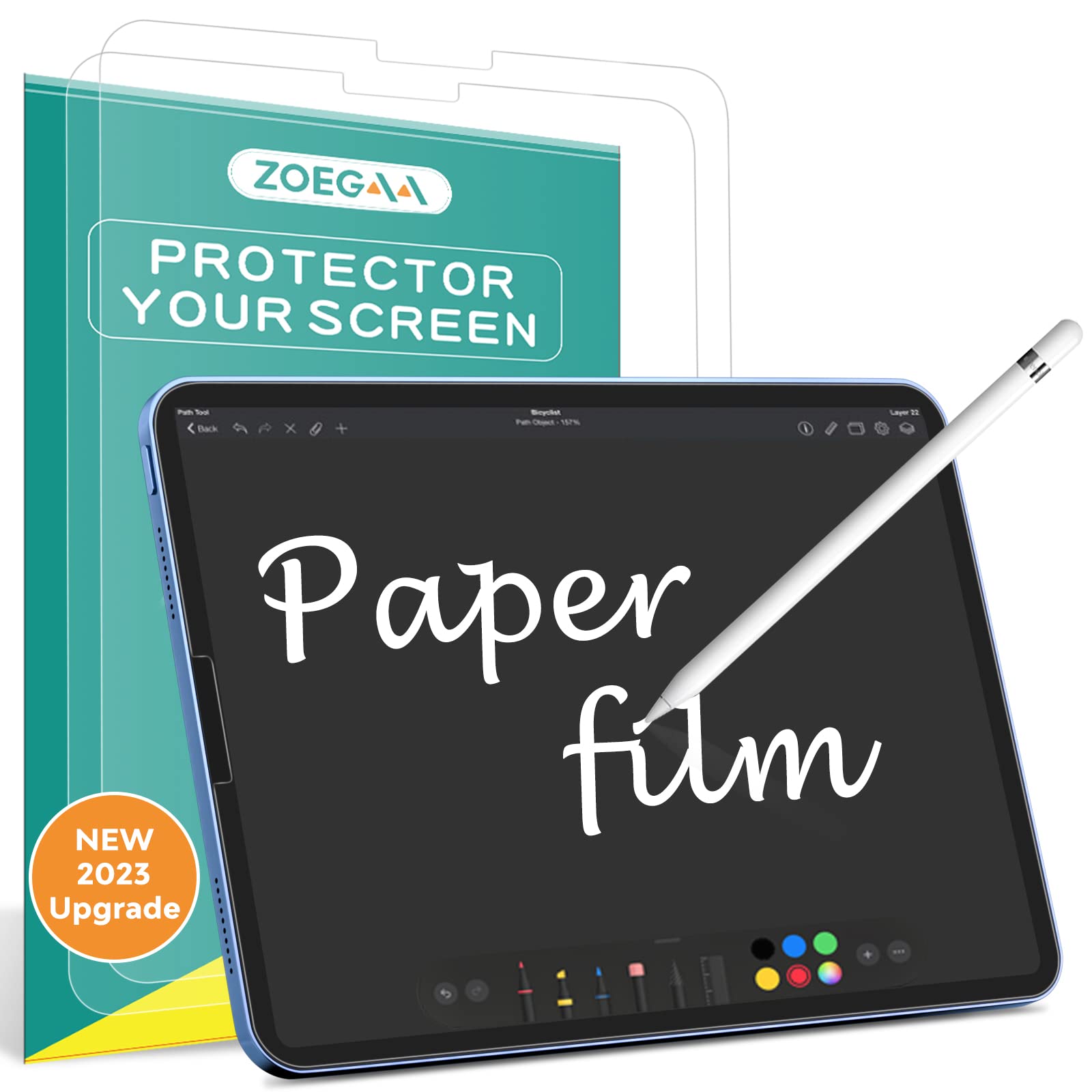 ZOEGAA New Generation(No Nib Wear) 2 pack Paperfilm iPad pro 12.9 screen protector for iPad Pro 12.9 inch 2022/2021/2020 (6th/5th/4th Generation) Model,HD/Writing Silence/Sensitive Touch