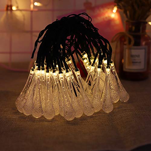 NA Solar String Drop-Shaped Lights Outdoor 23 Ft 50 LED Remote Control Lights USB Powered Twinkle Lights 8 Mode Waterproof Copper Wire Fairy Lights for Garden Yard Home Party(Warm White)