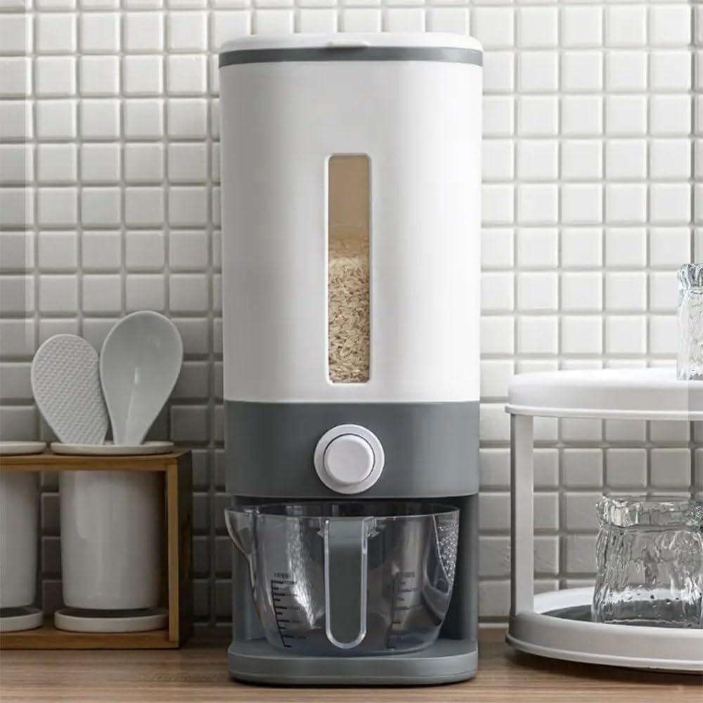 Premium Rice Dispenser - 25lbs Capacity Kitchen Storage Container: Pantry Organizers and Storage, Grain Storage Container, Flour and Rice Container for Countertop, Cereal & Candy Food Dispenser.