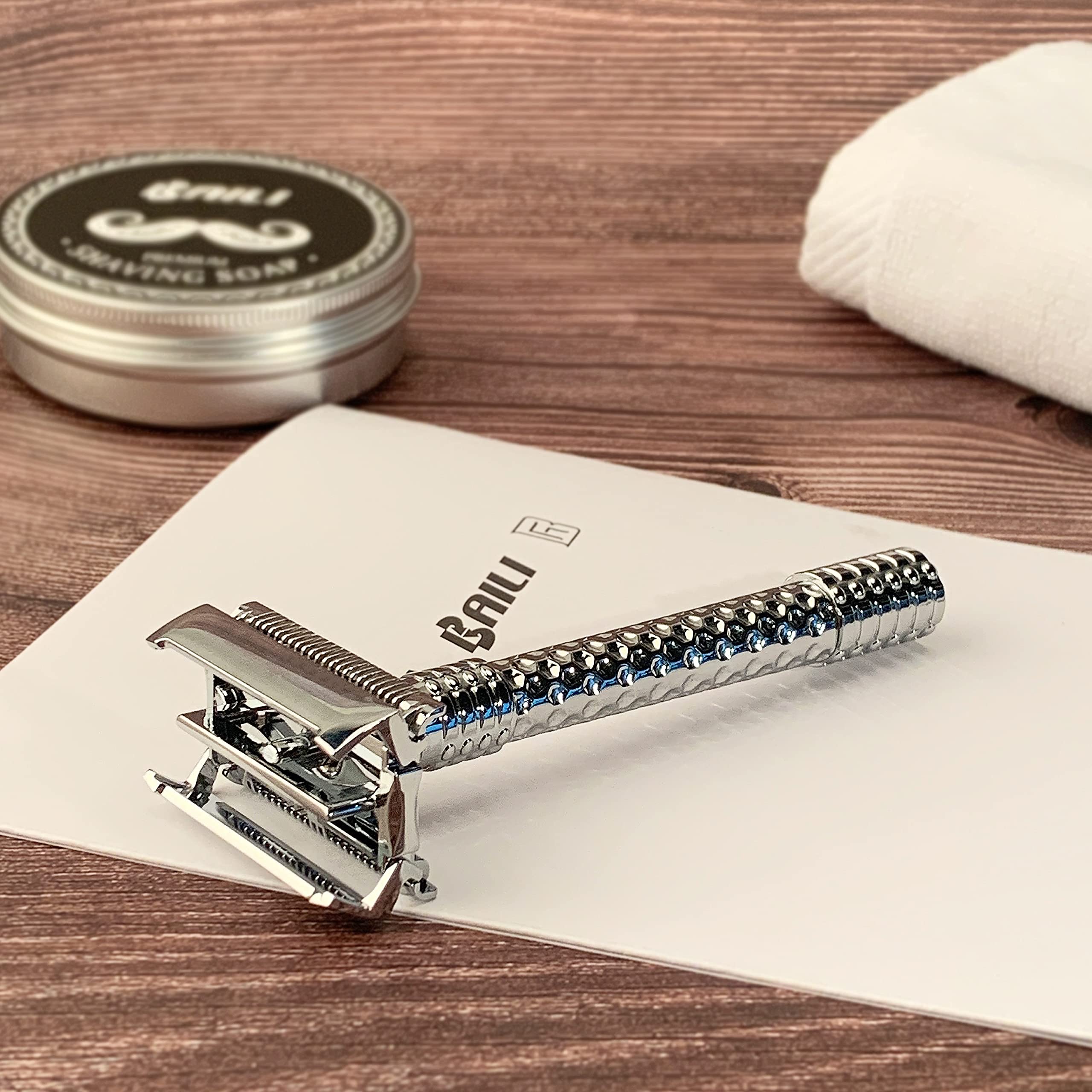 WEIDI Stepless Adjustable Butterfly Double Edge Safety Razor Reusable Rust-proof Manual Wet Shaving Shaver for Men Women with 10 Swedish Blades