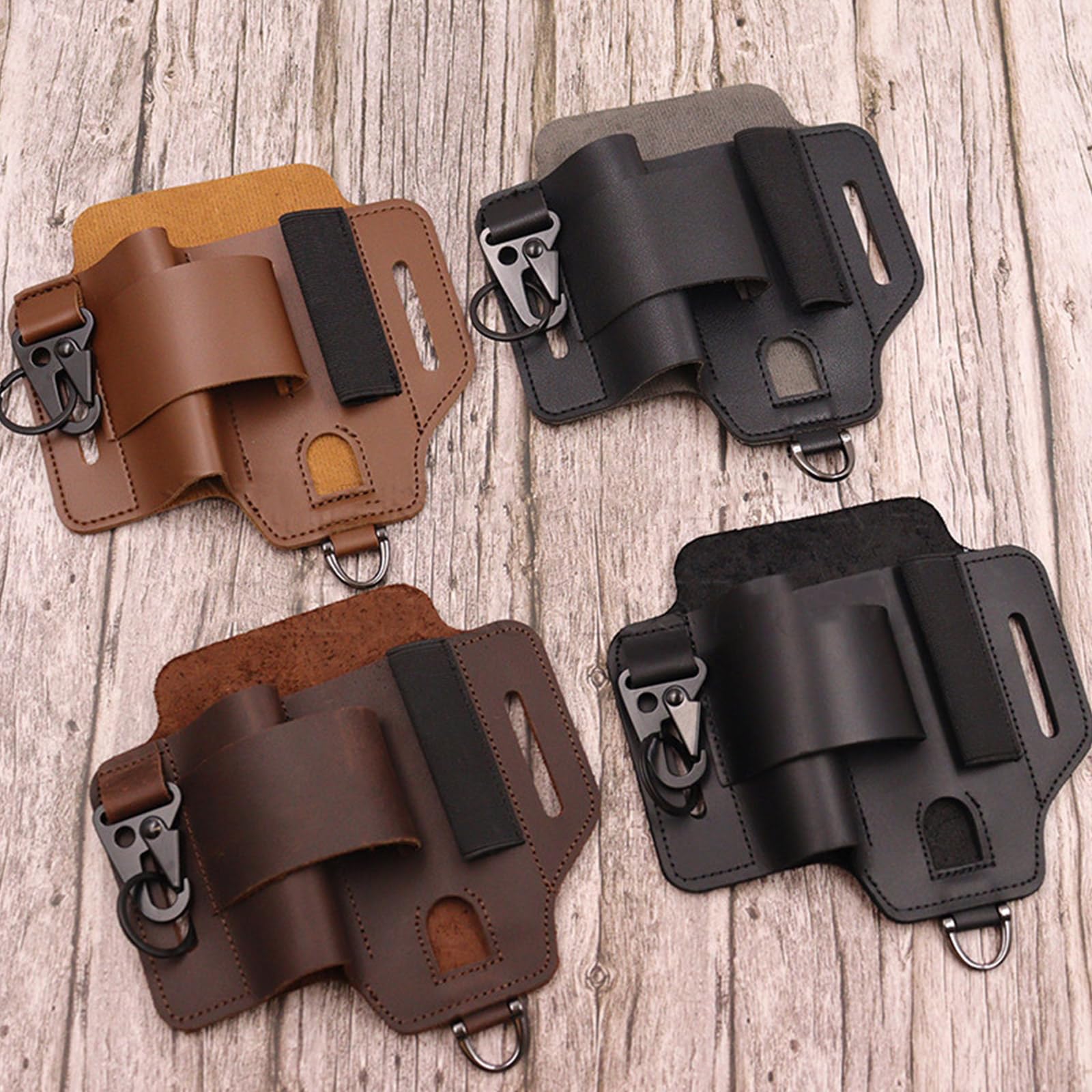 YIFULIN Leather Belt Sheath with Key Holder Pen Clip Tactically Tool Holsters Multitool Leather Sheath Organizers Belt Waist Bag Multitool Pockets Organizer Pouch