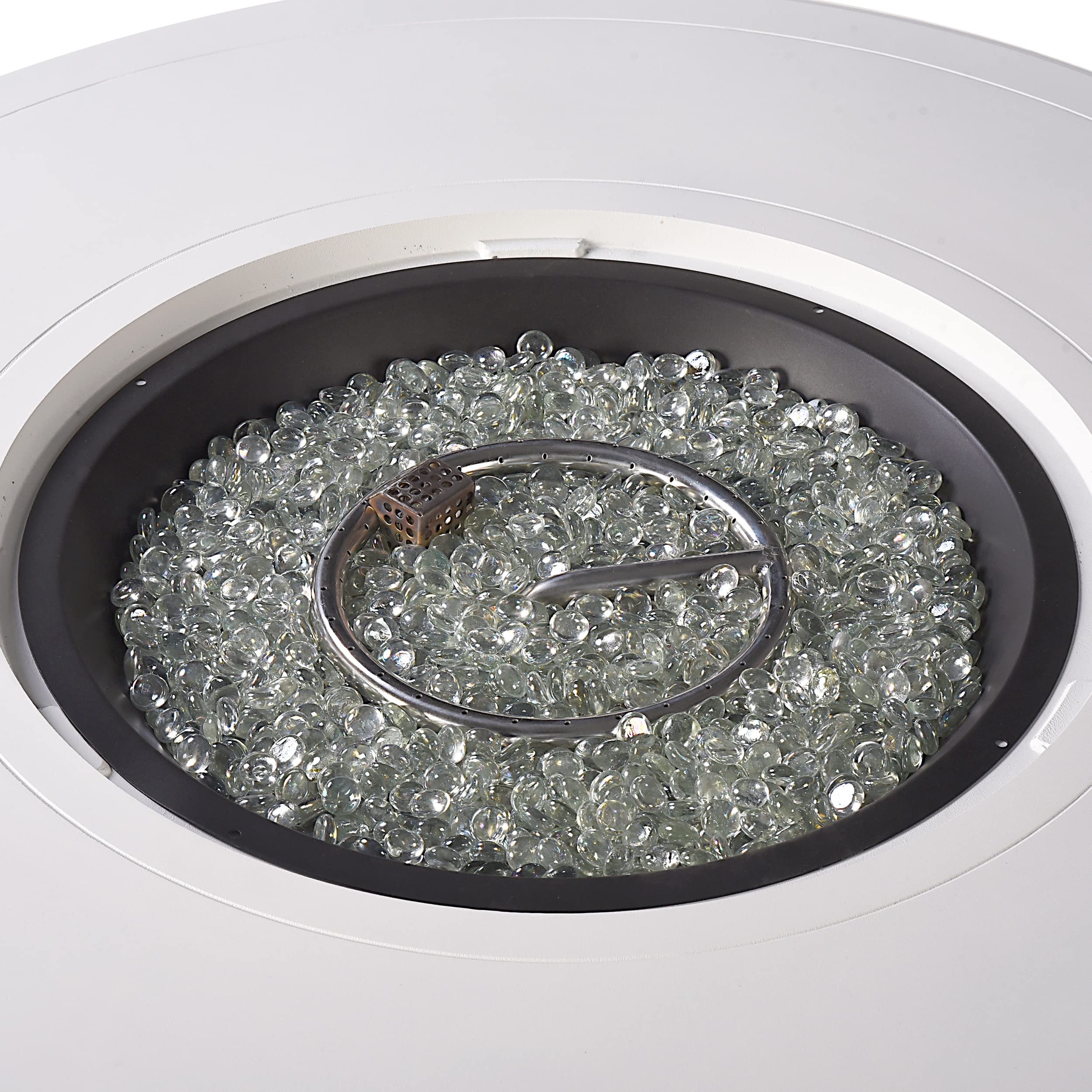 Oakland Living Round 44 in. x 44 in. Aluminum Propane Fire Pit Table with Glass Beads, Two Covers, Lid, 57,000 BTUs in White Finish
