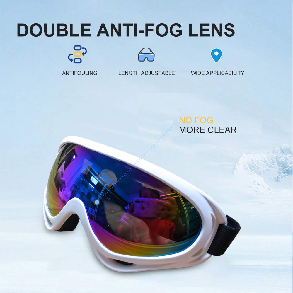 Ski Snowboard Goggles UV Protection Anti Fog Snow Goggles for Men Women Youth (white)