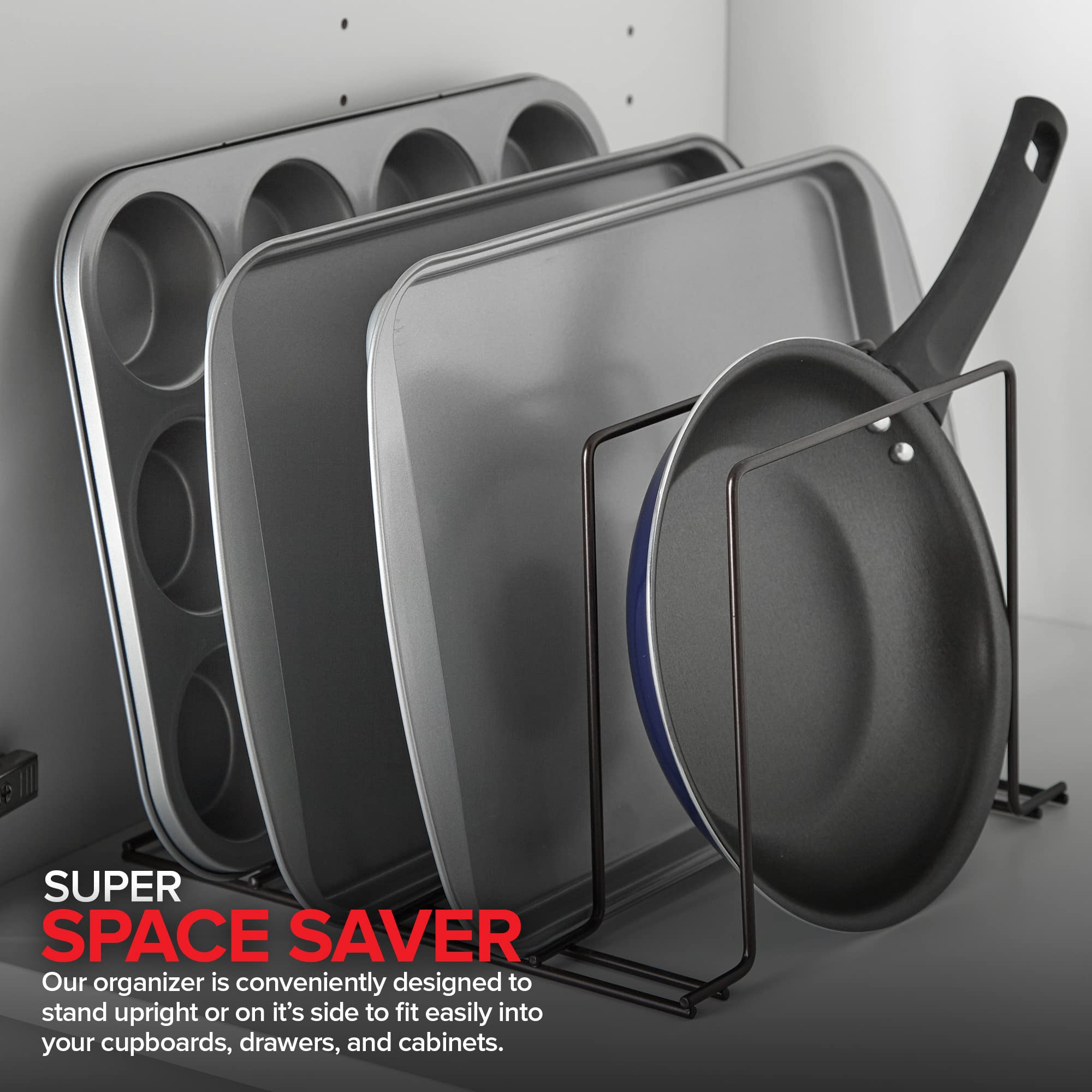 Stock Your Home Bronze (2 Pack) Steel Baking Pan Organizer Rack for Cabinet or Counter, Holder for Kitchen Cutting Boards, Pot Lids, or Cookie Sheets - Rust Proof Wire, Drying Storage
