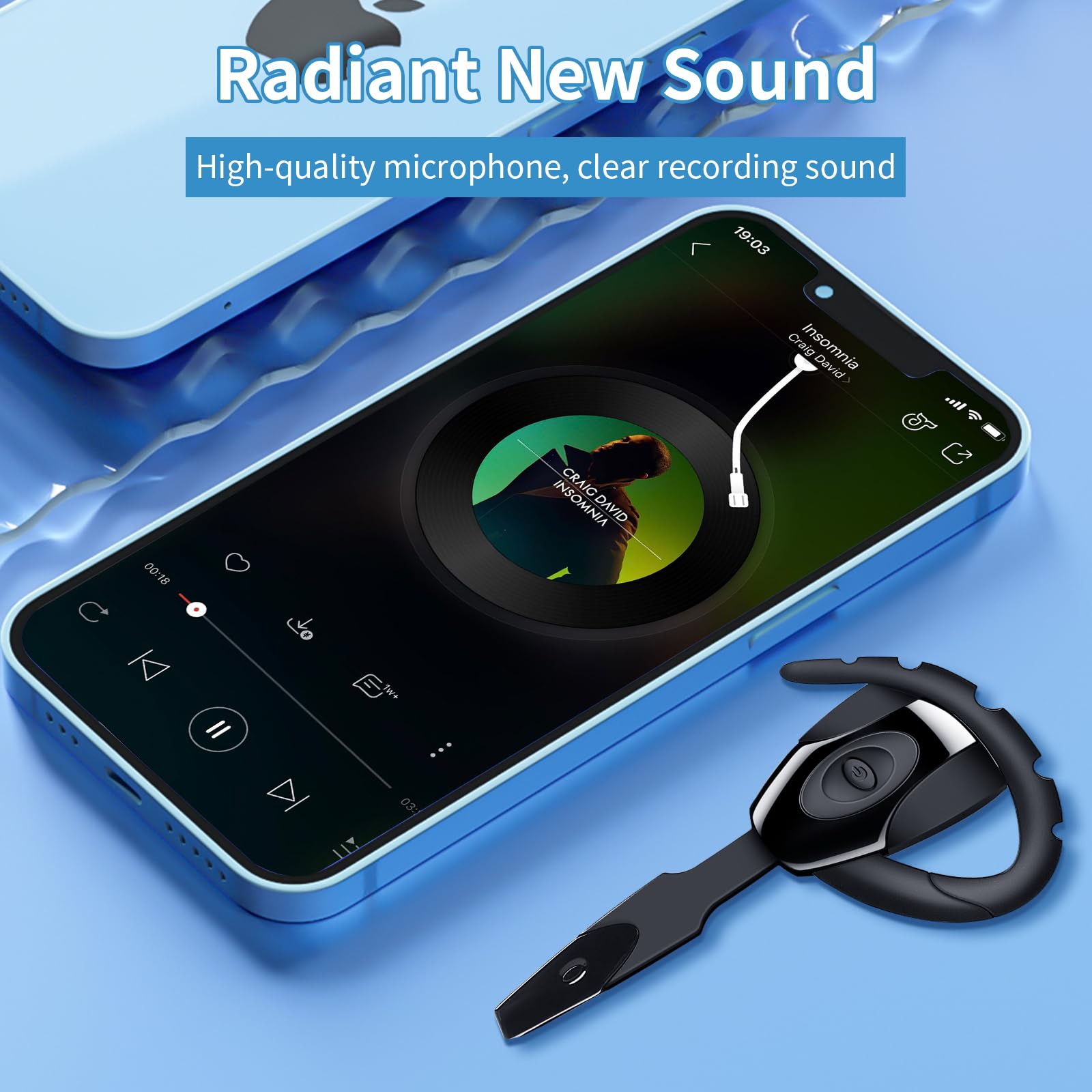 ZABBOW Bluetooth Earpiece,Scorpion Bluetooth Headset with Noise Cancelling Microphone,Handfree V5.0 Earphone for Sport Office Driving,Supports for iOS Android Cell Phone (with Charging Case)