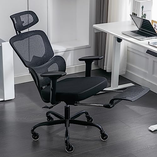 NOKAXUS Big and Tall Ergonomic Office Chair with Adjustable Footrest Armrest Headrest,Breathable Mesh Desk Chair