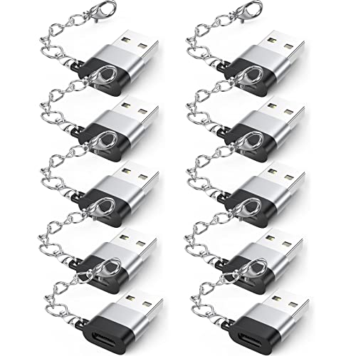USB C Female to USB Male Adapter 10 Pack, USB A Male to USB C Female Cable Converter with Keychain, USBC Type C Connector Charge & Data Sync for Laptop Car Charger Headphone Computer Hub and more