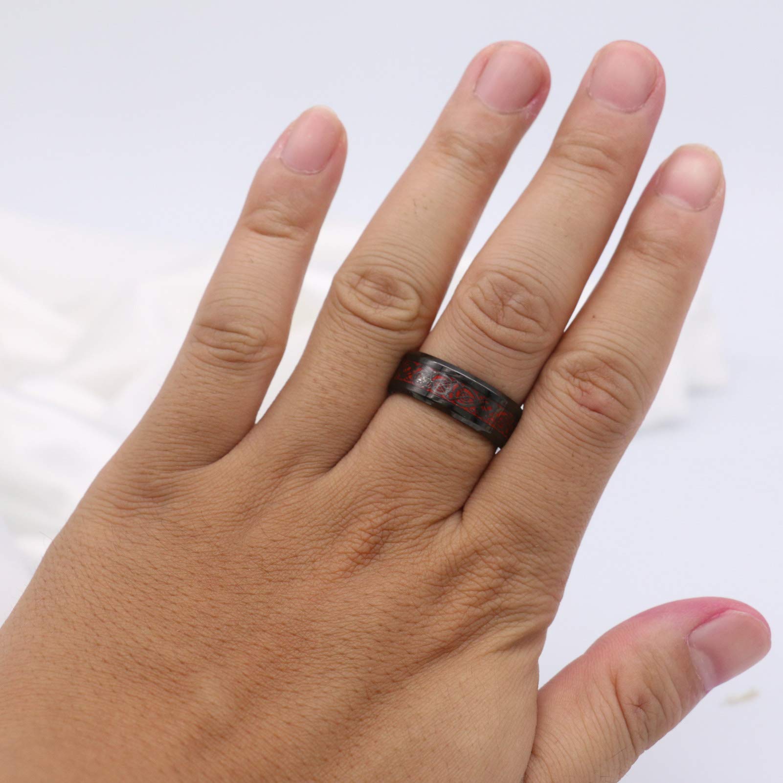 Ringcrown Couple Rings Black Plated Heart Red Cz Womens Wedding Ring Sets Crown Ring Titanium Man Wedding Bands(Please Buy 2 Rings for 1 Pair)