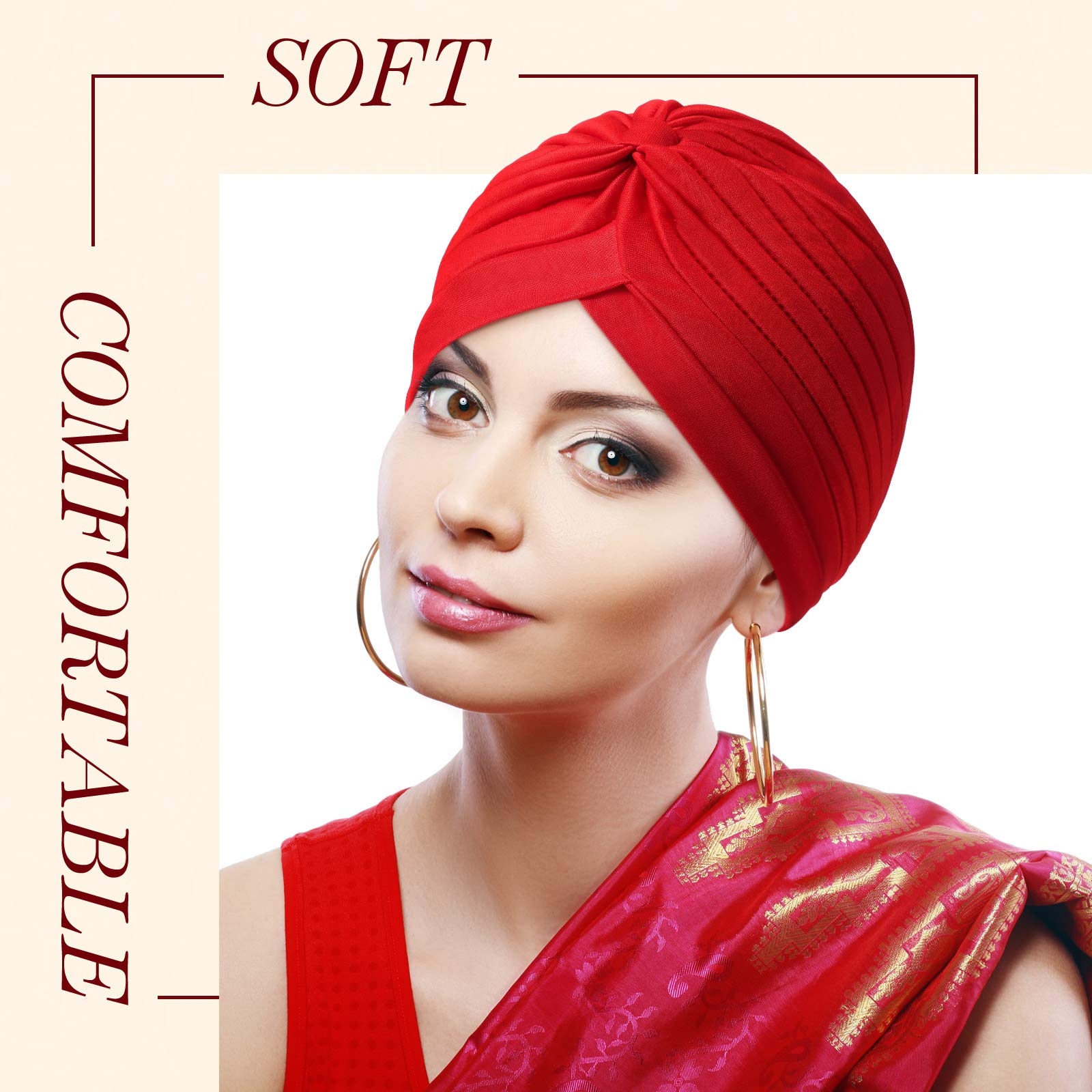 SATINIOR 15 Pieces Stretchy Turban Cap Chemo Head Wraps Twisted India's Hat Turbans for Women