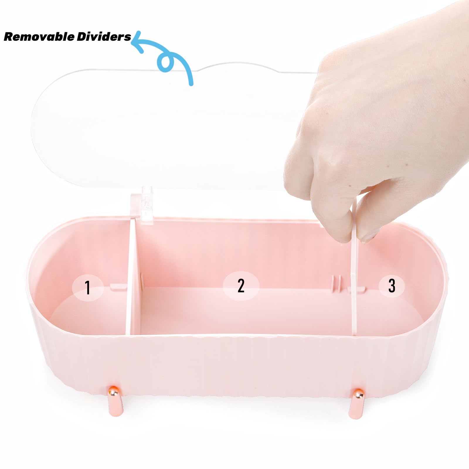 ZOOFOX 2 Pack Qtip Holder Dispenser, Cotton Pads Holder with Clear Lid, Adjustable 3-Grid Bathroom Canisters for Cotton Ball, Swab, Round Pads, Floss, Perfume, Lipstick