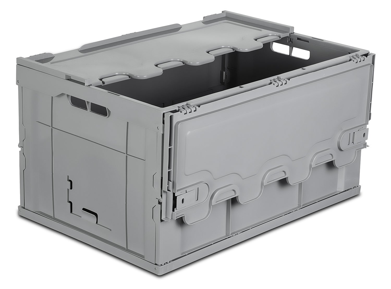 Mount-It! Collapsible Plastic Storage Crate, Folding and Stackable Utility Distribution Container with Attached Lid, 65L Liter Capacity, Pack of 1