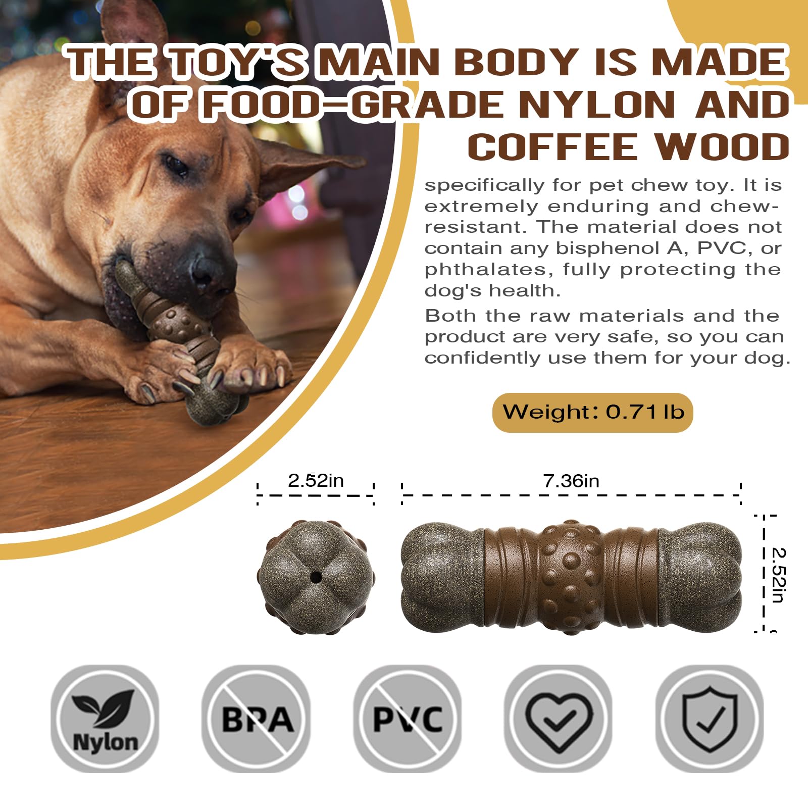 YIJISKY Ideal Chew Toy Great for Teeth Cleaning and Playtime,Dog Chew Toy for Aggressive Chewers Tough and Long-Lasting Toy for Large/Medium Dogs (Coffee)