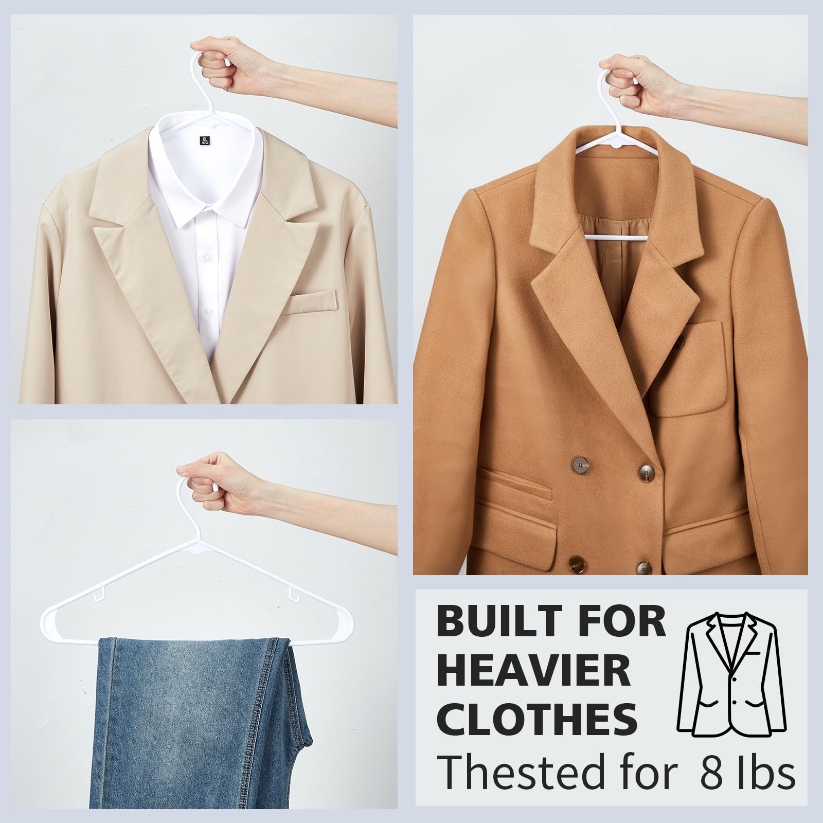 Plastic Hangers 60 Pack - Clothes Hanger with Hooks - Durable & Space Saving Coat Hanger - Heavy Duty Hangers for Skirts, Pants, Dress, Tank Top - White