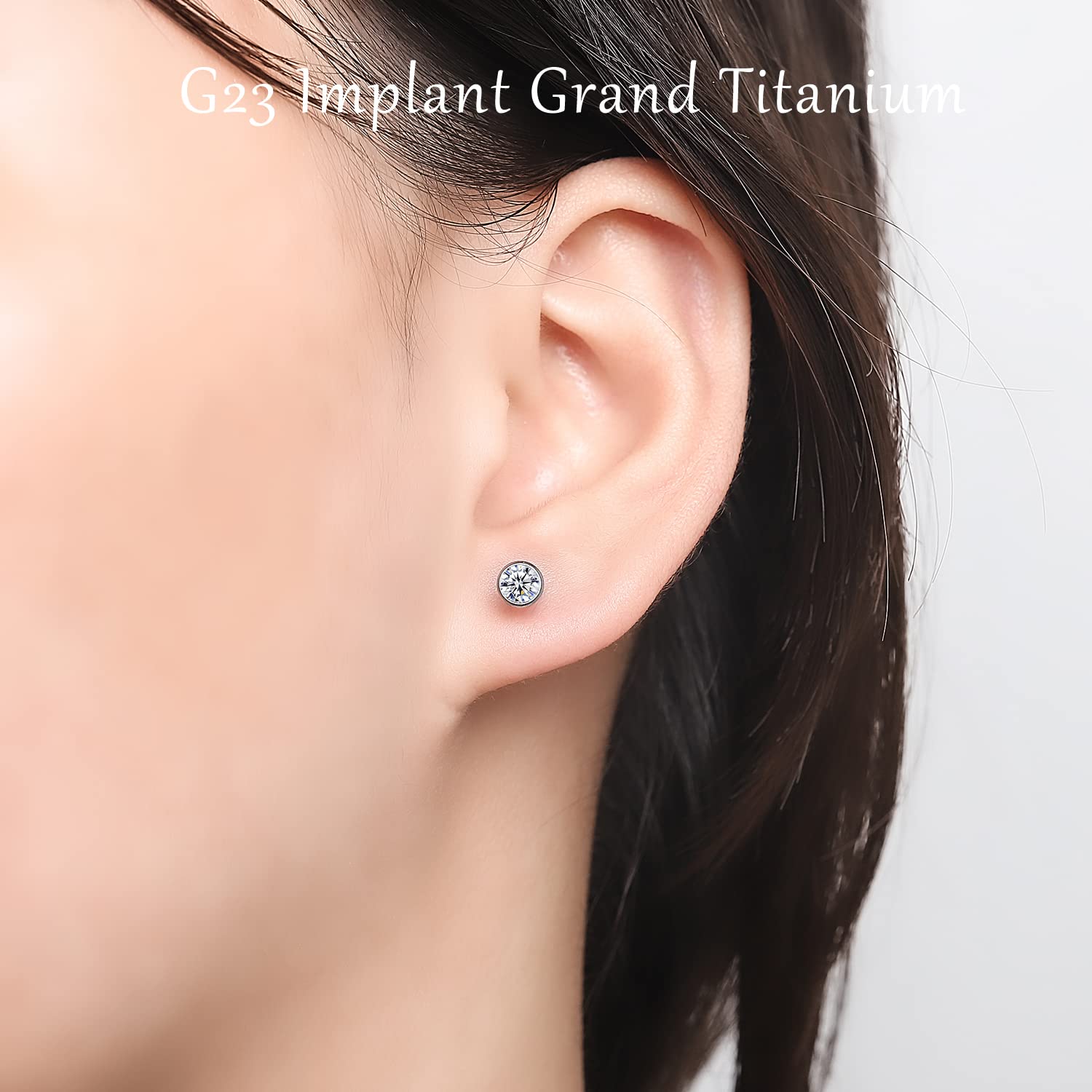 VOJO Flat Back Stud Earrings 20G G23 Titanium CZ Hypoallergenic Threadless Cartilage Piercing Jewelry for Women (20G, White CZ)