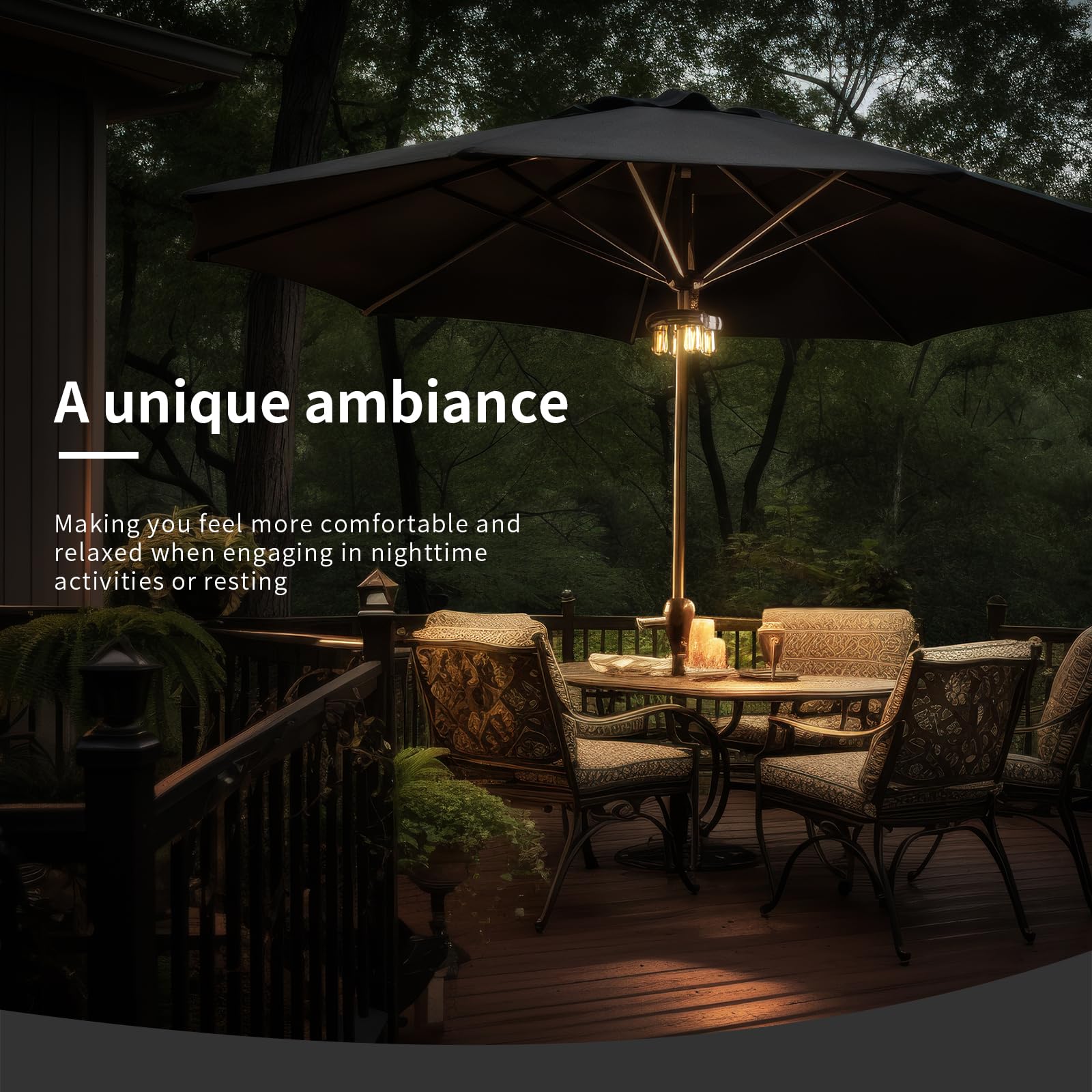 Nora·Gift Patio Umbrella Light with LED Edison Bulbs, Battery Operation Cordless-Outdoor Umbrella Pole Lights with 2 Lighting Modes for Garden,Patio, Backyard, Camping or BBQ - Brown(1 Pack)