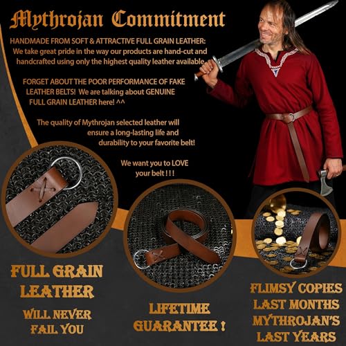 Mythrojan O Ring Medieval Leather Viking Belt LARP Renaissance Belt β Shuttle Brown