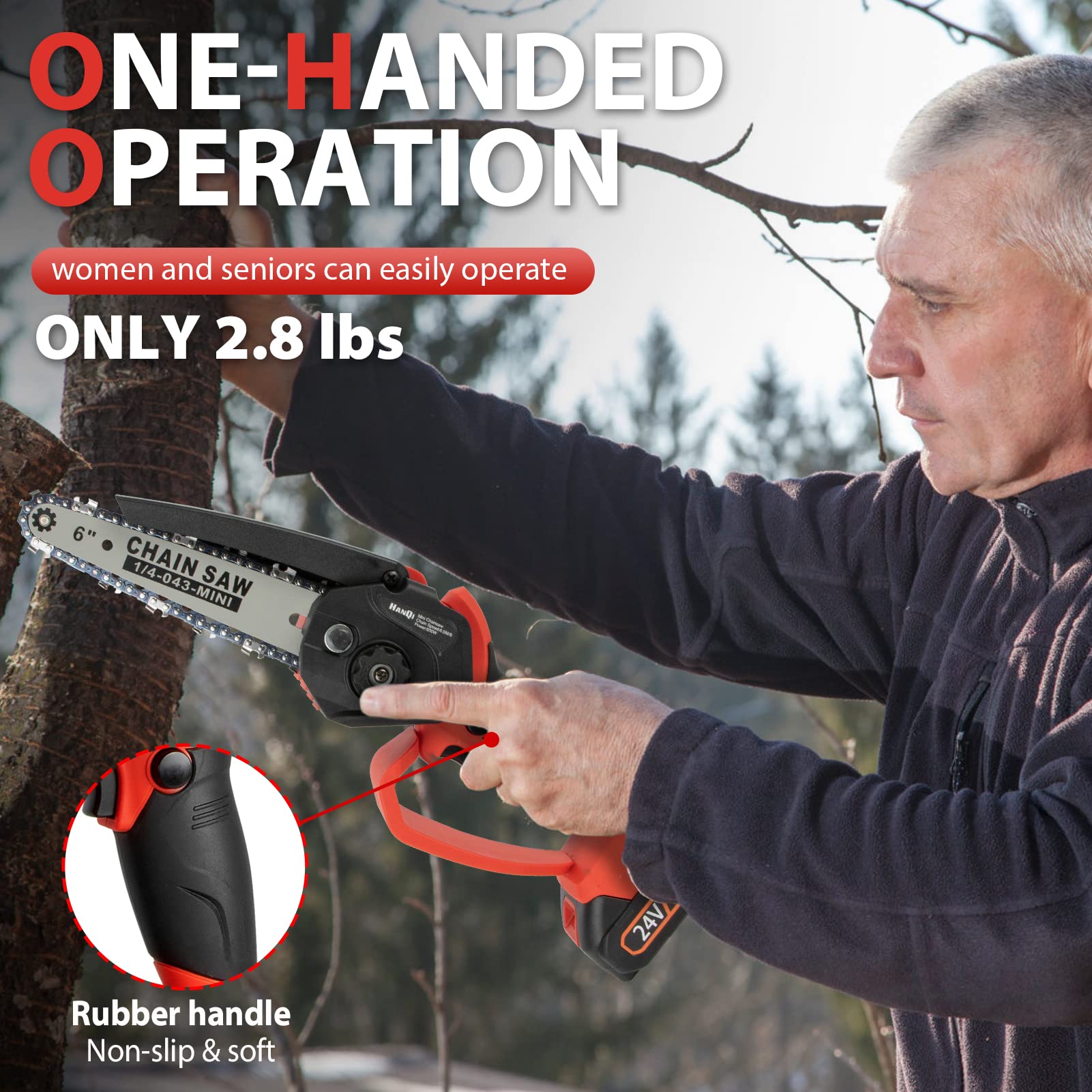 Mini Chainsaw 6-Inch Cordless,HanQi Battery Powered Handheld Chain Saw with 2 Large Capacity Battery and 2 Chains,Electric Small Chainsaw for Wood Cutting Tree Trimming