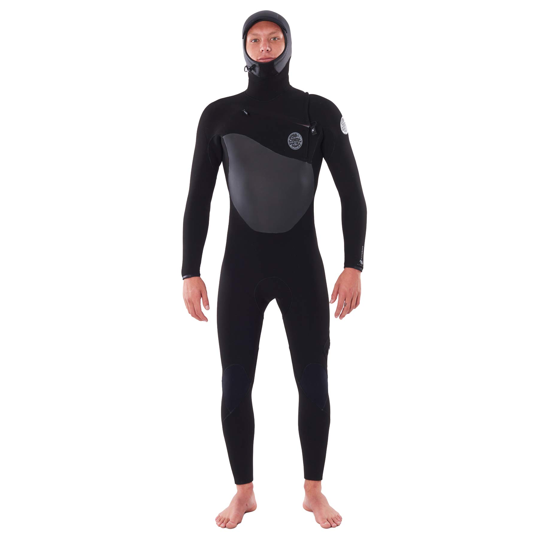 Rip Curl Mens Flashbomb 5/4mm Hooded Chest Zip Wetsuit - Black - Easy Stretch Lightweight Flash Lining