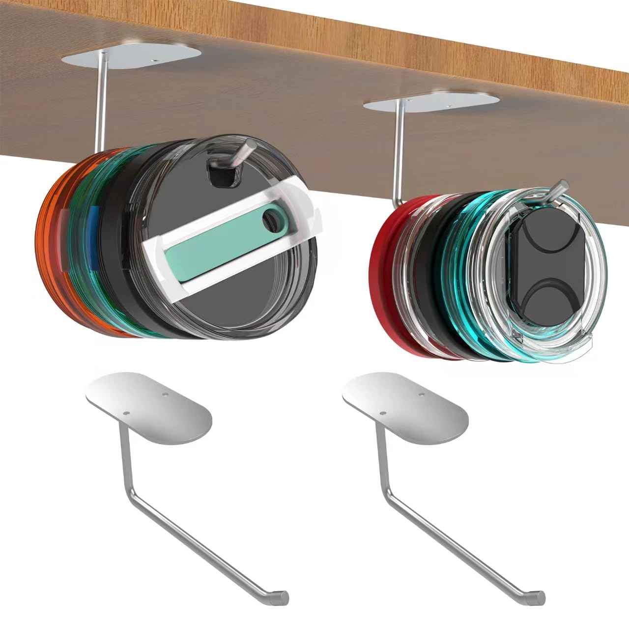 Yingbao Simple Tumbler Lid Organizer, 2 Pack Kitchen Organizer and Storage Sticky Wall Mount Lid Rack Stan Tumbler Lid Storage Hook Holds Multiple Lids, Space Saving Yeti Lid Organizer