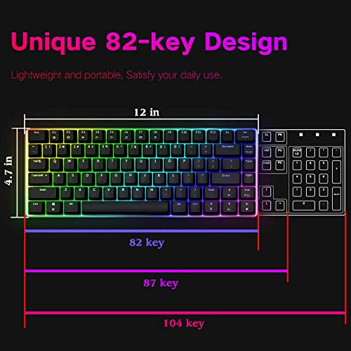 NACODEX Mechanical Gaming Keyboard - Compact 82 Keys Anti-Ghosting RGB Backlit - Blue Switches - Programmable Macro - Aluminum Wired Portable Keyboard for Windows PC Gamer