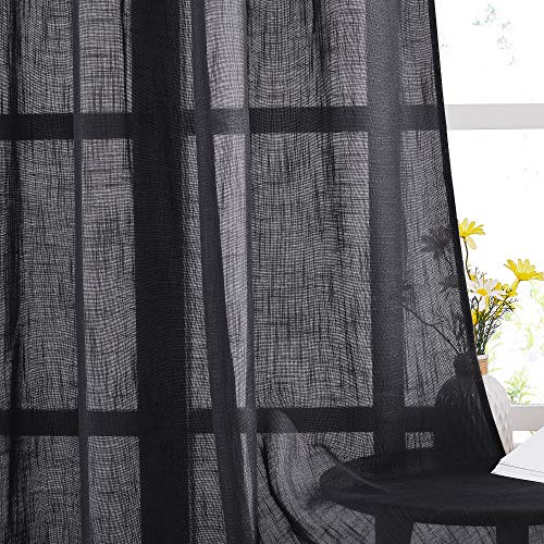 NICETOWN Linen Sheer Curtains for Living Room, Grommet Modern Semi Sheer Window Treatments Vertical Drapes Privacy with Light Filtering, Silver Grey, 2 Panels, 1 Pair