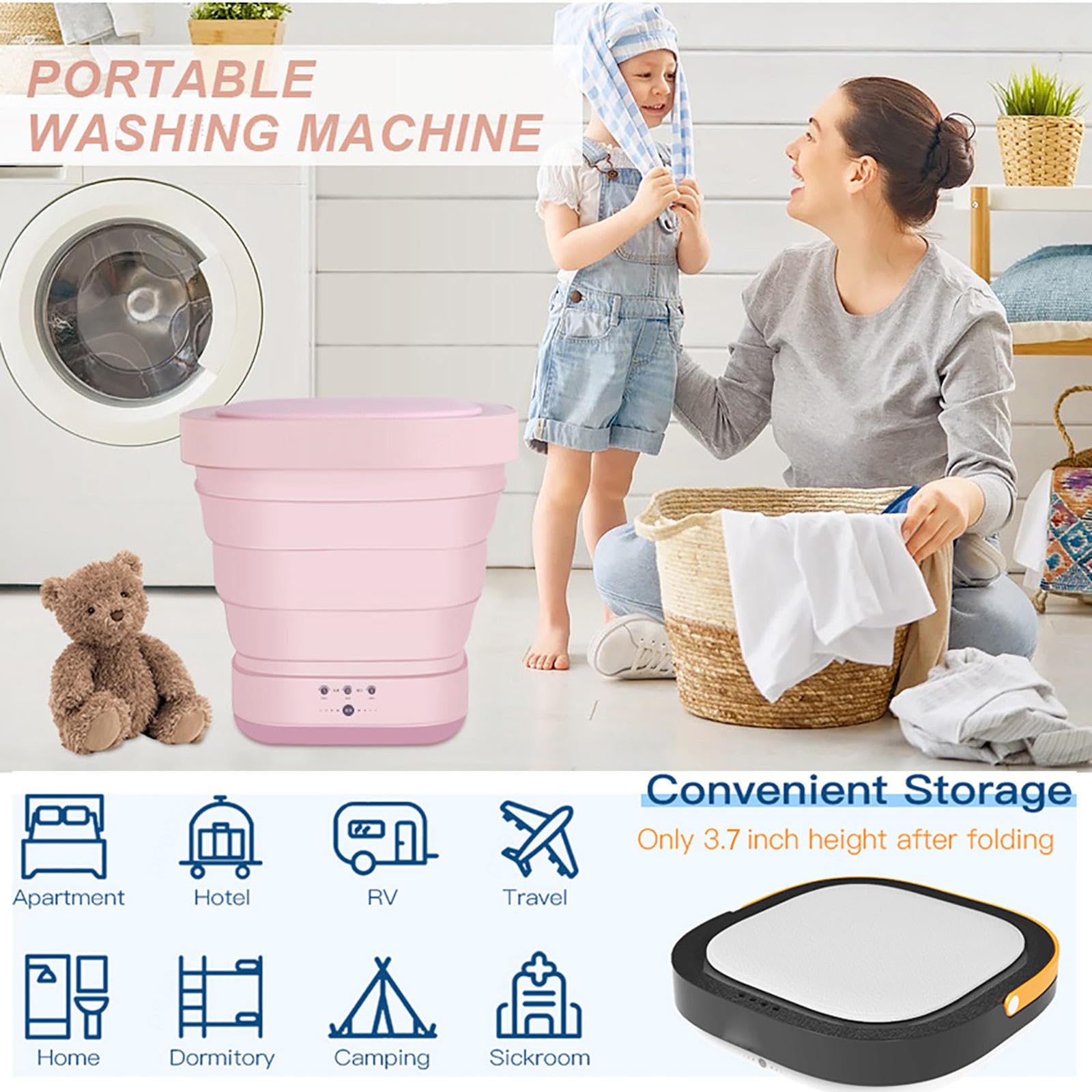 Mini Washer and Dryer Combo Portable with 60/80℃ Drying and UV, Mini Washer and Dryer Combo Portable 4D Wave Wheel,High Power for small rooms,camping,RV travel,White