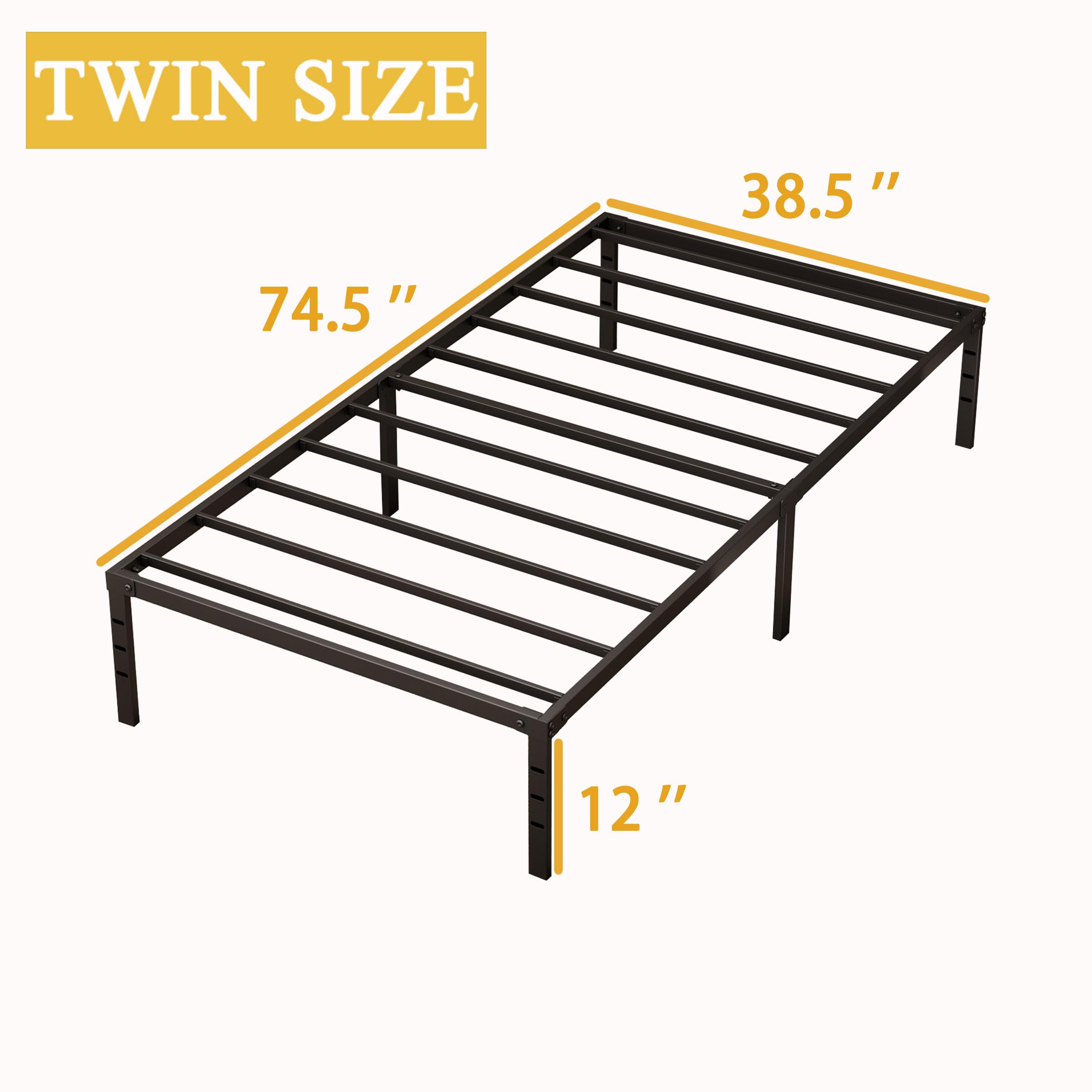 MISAGI Full 18inch Metal Bed Frame No Box Spring Needed, Heavy Duty Metal Platform with Tool Free Setup, Black, Durable, Suitable for Bedroom, Full