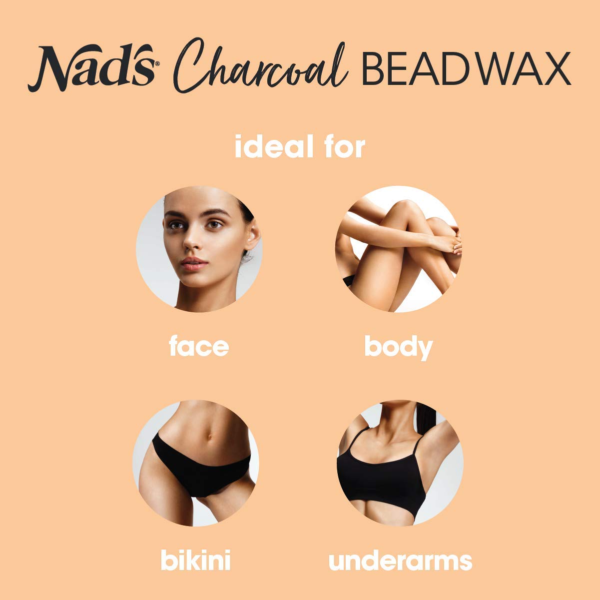 Nad's Hard Wax Beans Activated Charcoal Waxing Kit, Wax Beads Hair Removal for Women, 1 Count