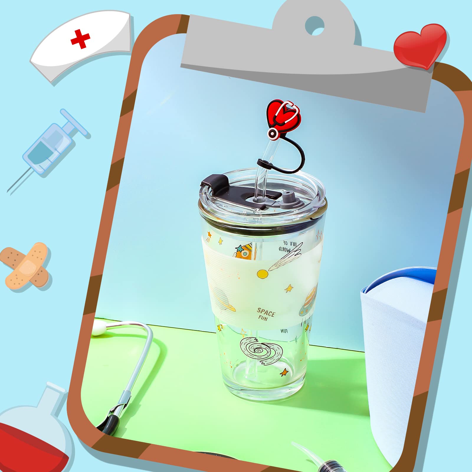 Straw Covers Silicone Kawaii Straw Cover Nurse Theme Straw Caps Reusable Drinking Dust Proof Straw Tip Covers for 6-8 mm (Stylish, 23 Pcs)