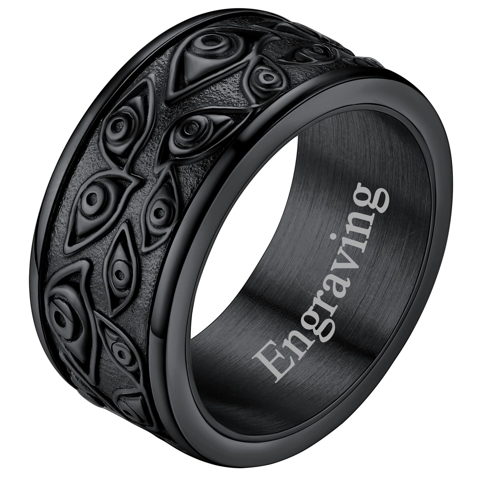 Personalized Custom Antique Eye of God Band Thumb Rings, Black Punk Pinky Ring for Male, Women Spinner Stackable Finger Acccessories
