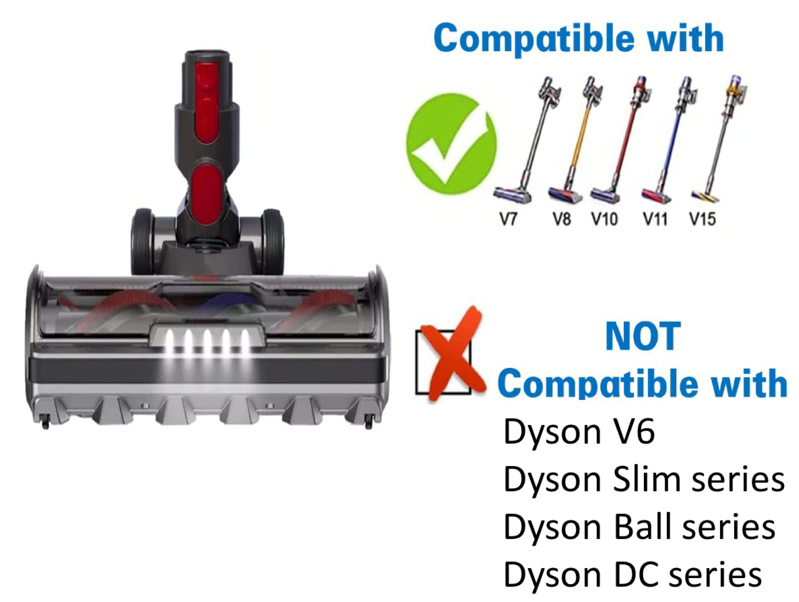 Motorhead Hardwood Floor Attachment for Dyson V7 V8 V10 V11 V15 Vacuum Cleaners with LED Headlights, Roller Cleaner Head Replacement Parts