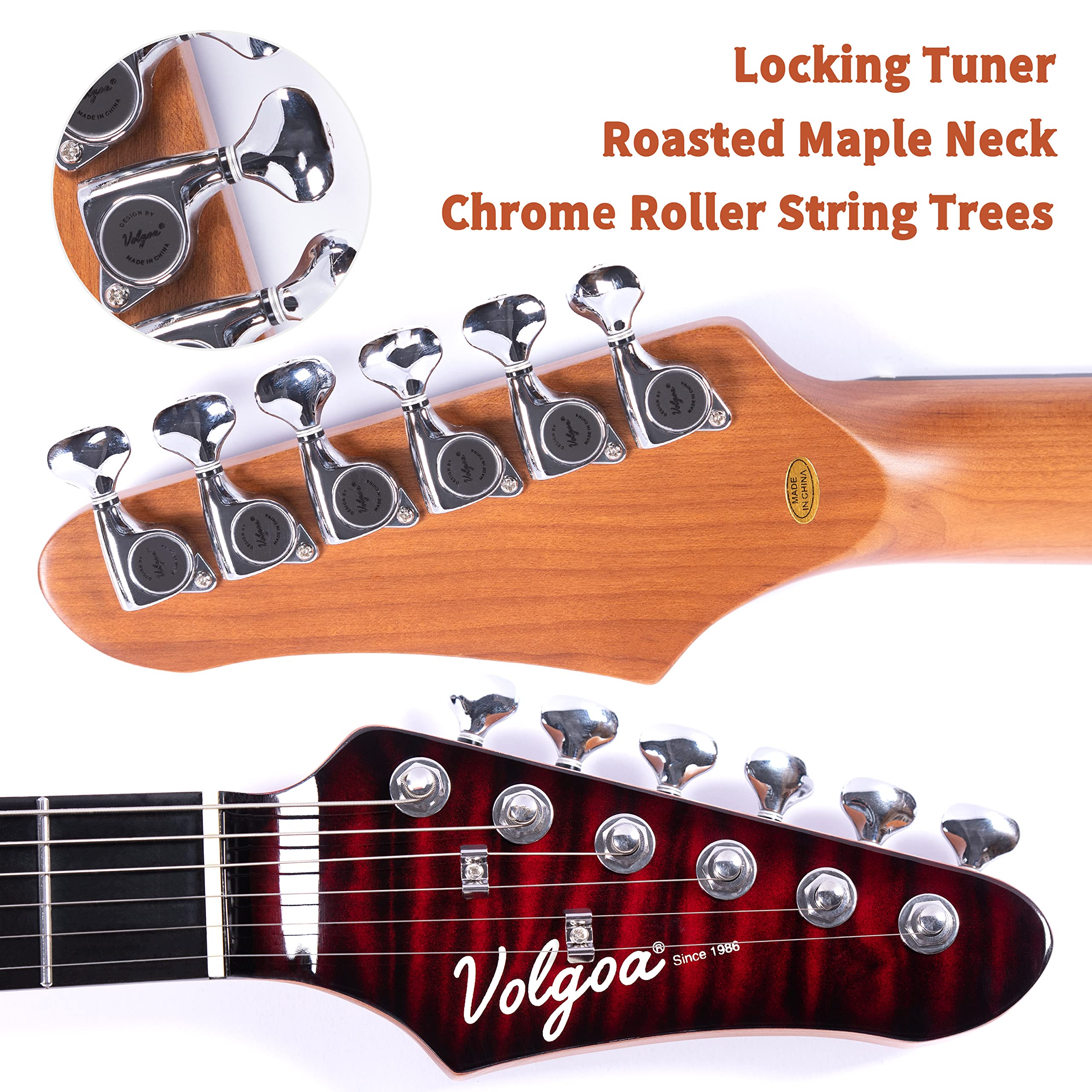 Volgoa VSR-1 Electric Guitar with Mahogany Solid Body,Roasted Maple Neck, and Rosewood Fingerboard 6 String Guitar (Red-Synthetic Veneer)