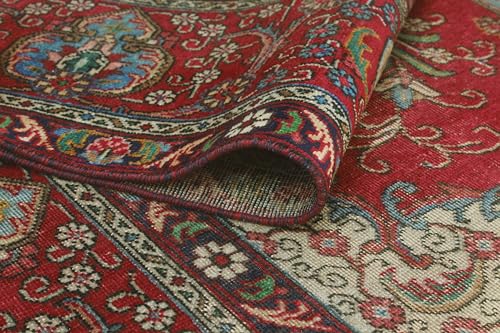 Noori Rug - Premium & Luxury Imported - Handmade Vintage Distressed Jayvee Rug - Red - Navy, 9'6" x 12'10" - Living Room - Dining Room - Bedroom